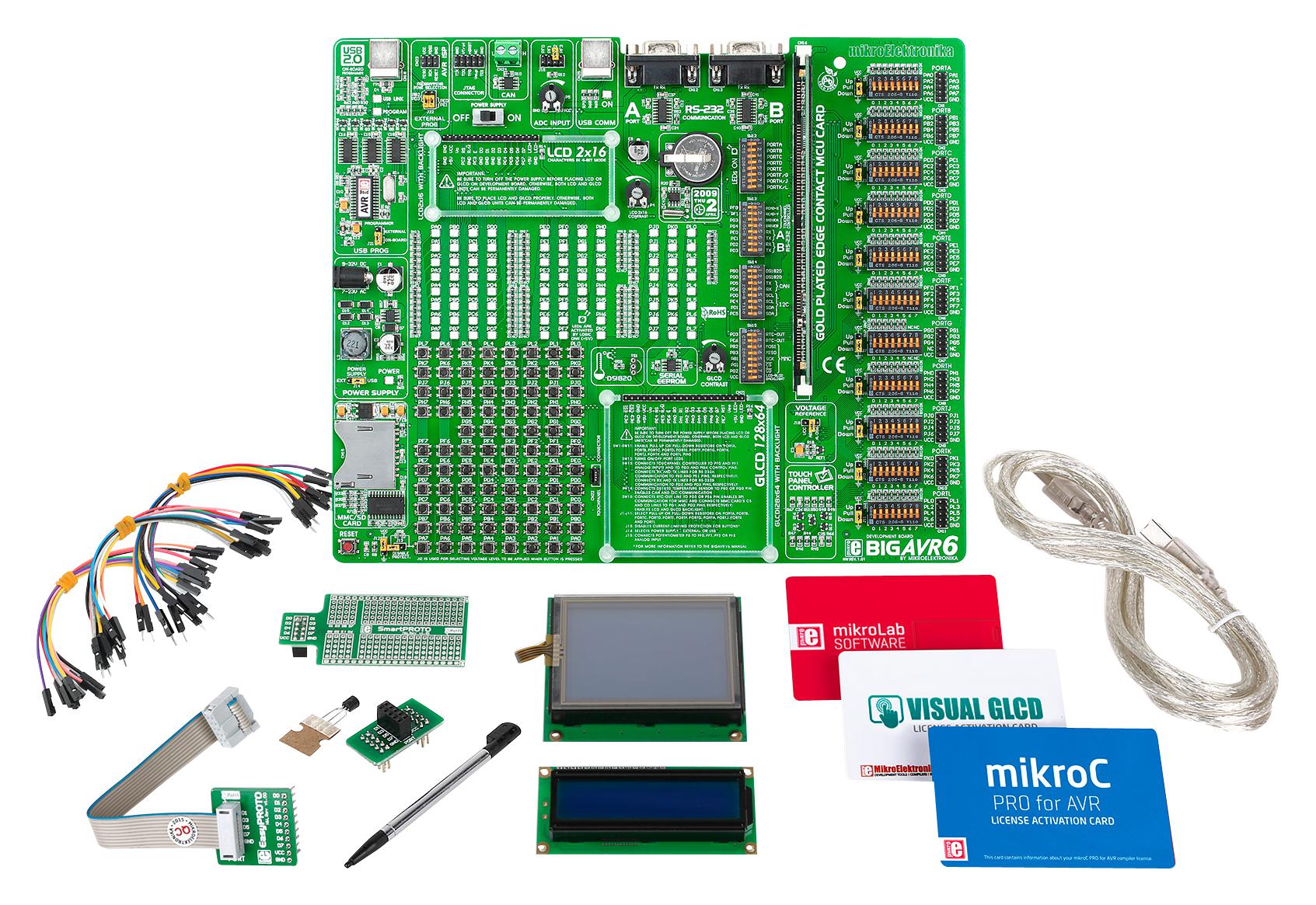 MIKROE-2014 - Mikroelektronika - Demonstration Kit, 64 & 100 Pin AVR MCU's, BigAVR6 Board