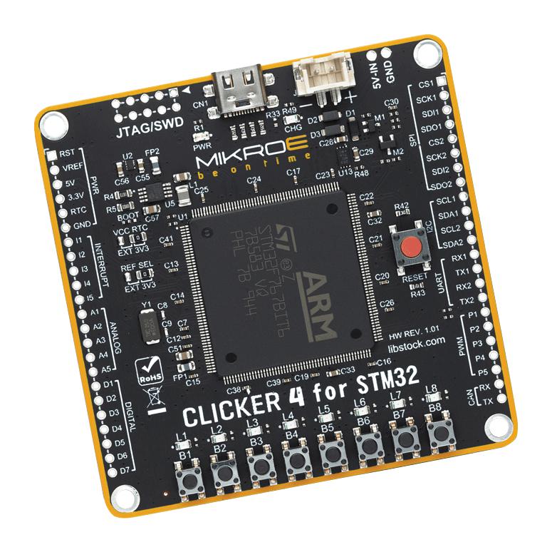 Mikroe 4412 Mikroelektronika Development Kit Mikroe Mcu Clicker 4 Stm32 Stm32f767bit6 Mcu
