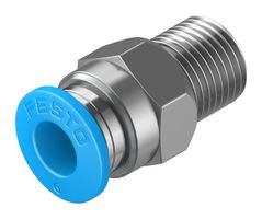 153002 FESTO, Pneumatic Fitting, Push-In Straight Connector, R1/8, 14 bar, 6 mm, Brass, QS ...