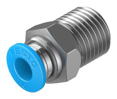 153003 FESTO, Pneumatic Fitting, Push-In Straight Connector, R1/4, 14 bar, 6 mm, Brass, QS ...